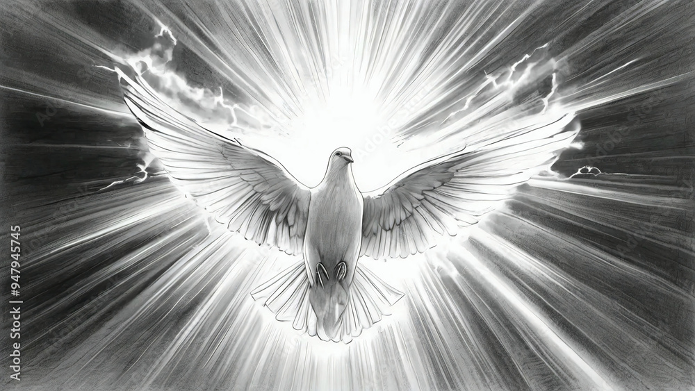 White Dove Symbolizing Holy Spirit Illuminated by Rays of Light new ...