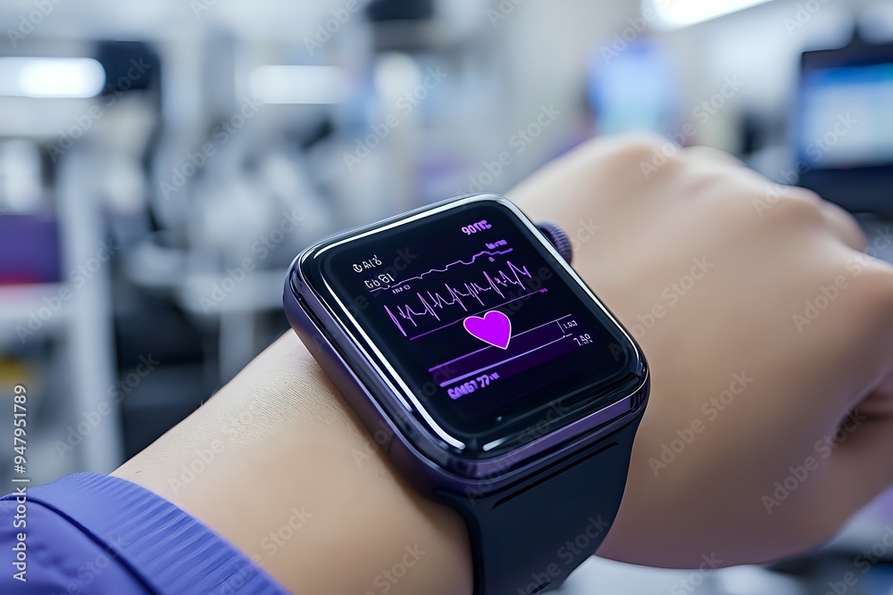 ภาพประกอบสต็อก Smartwatch Displays Heart Rate Monitor, ECG and Pulse ...