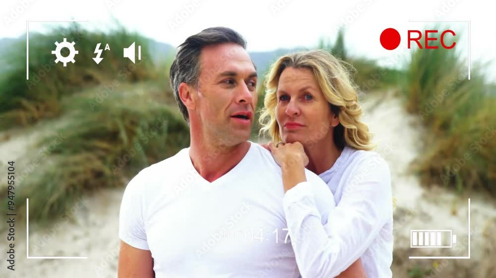 Recording animation over couple embracing on beach Stock Video | Adobe ...