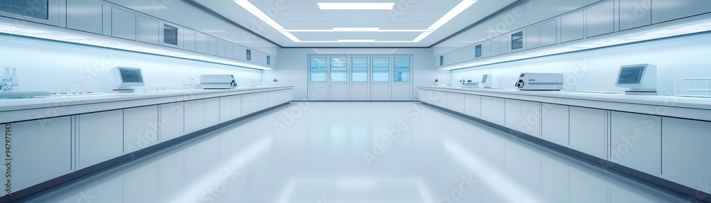 High-tech laboratory with futuristic equipment, sci-fi anime background ...