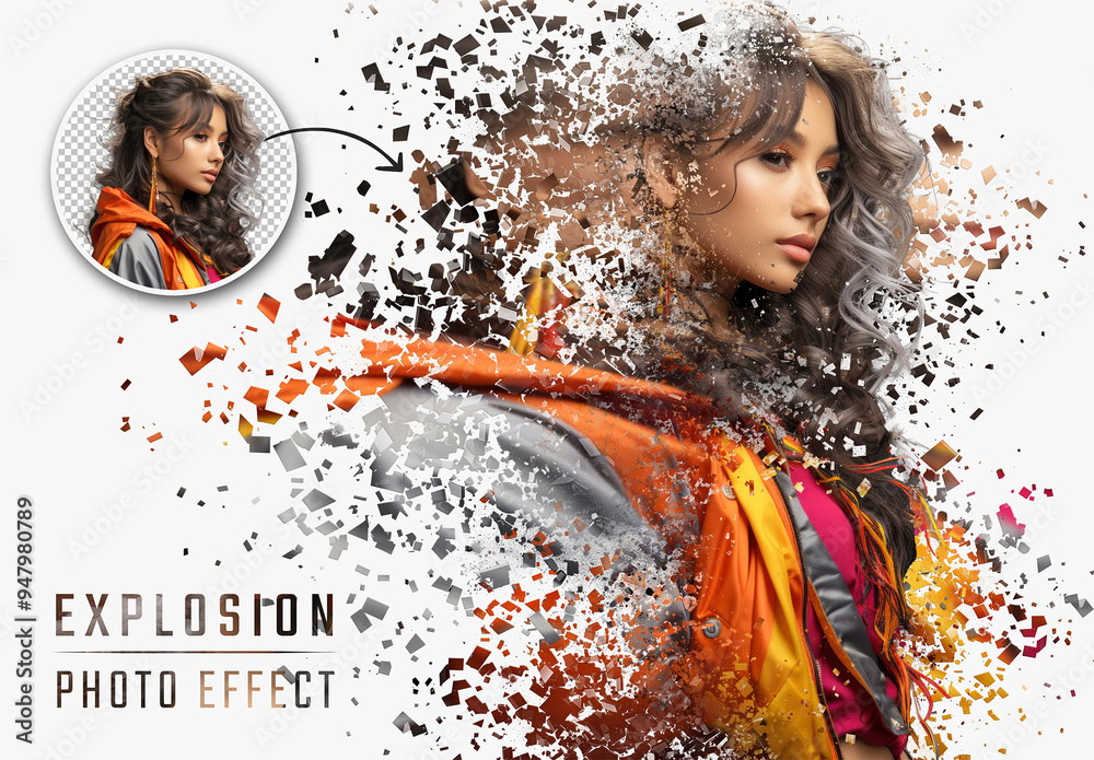 Dispersion Explosion Photo Effect Mockup Stock Template | Adobe Stock