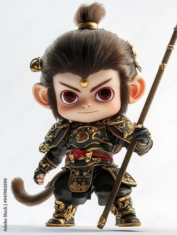 Cute 3d Character Chinese Monkey King with black armor and gold details ...