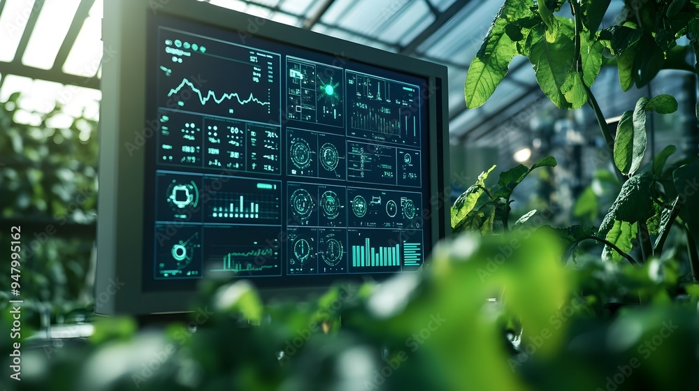 A high tech control center for a smart farm showcasing a digital ...