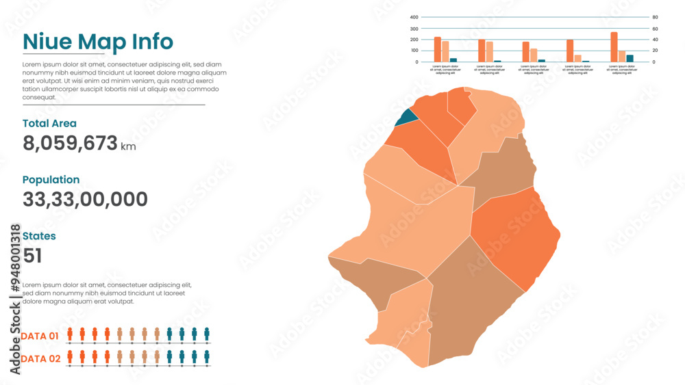 Niue political map of administrative divisions states, Colorful states ...