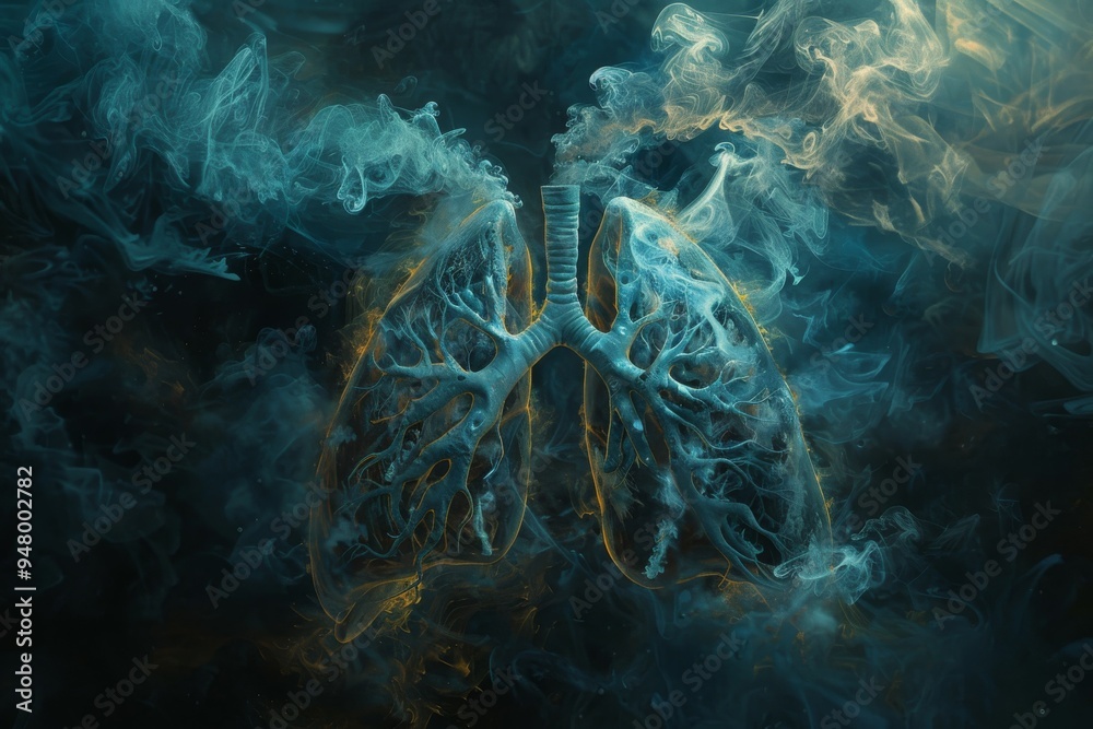 Human lungs surrounded by heavy nicotine smoke, highlighting damaging ...