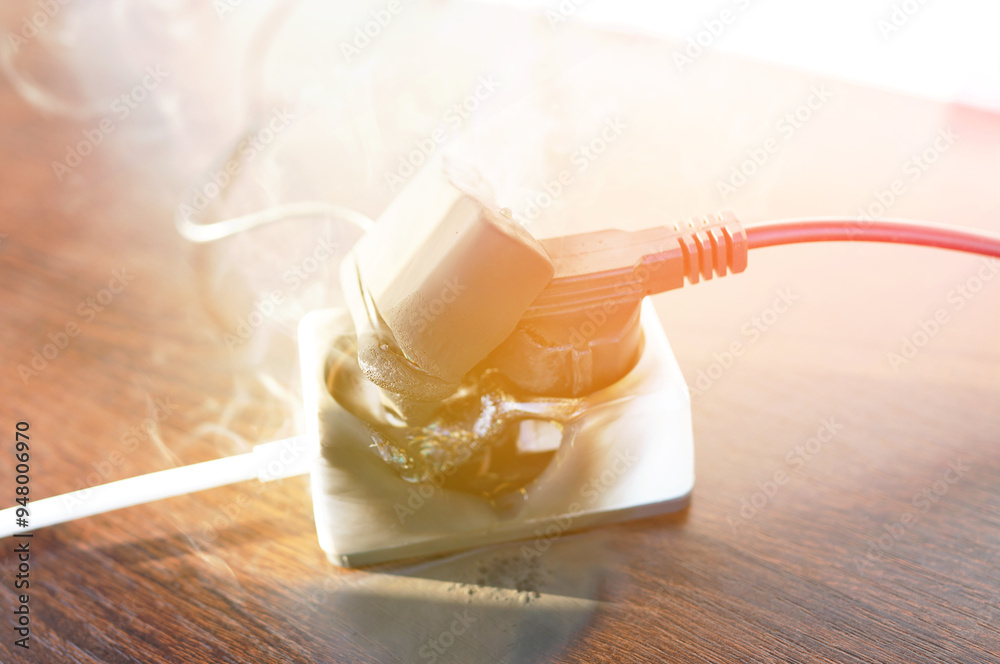 Electrical Short Circuit. Fire socket of electricity plug switch ...