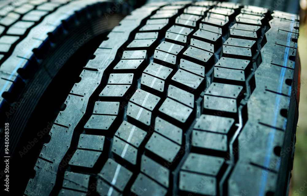 Tire background. New Tyres for lorry. Wheel assembly. Tires for truck ...