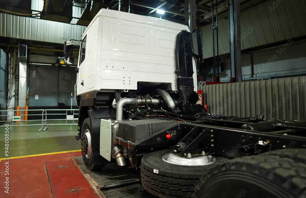 Truck production line. Industrial workshop production of Heavy duty ...