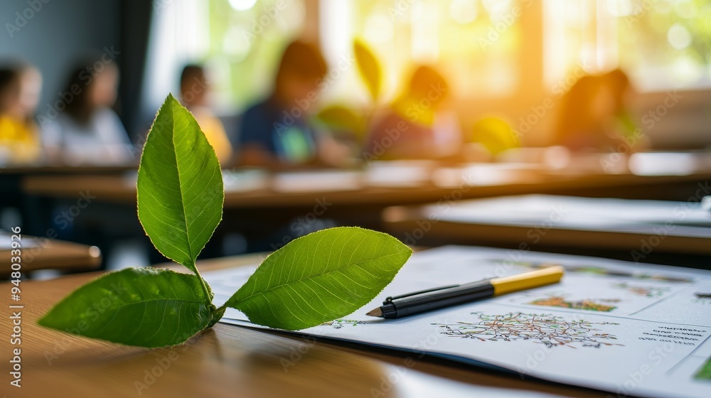 A classroom filled with students learning about ecosystems, with charts ...
