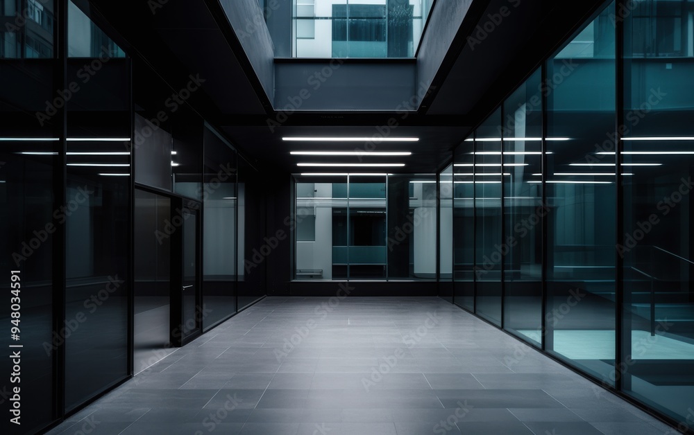 modern empty office space with glass walls and minimalist design in ...
