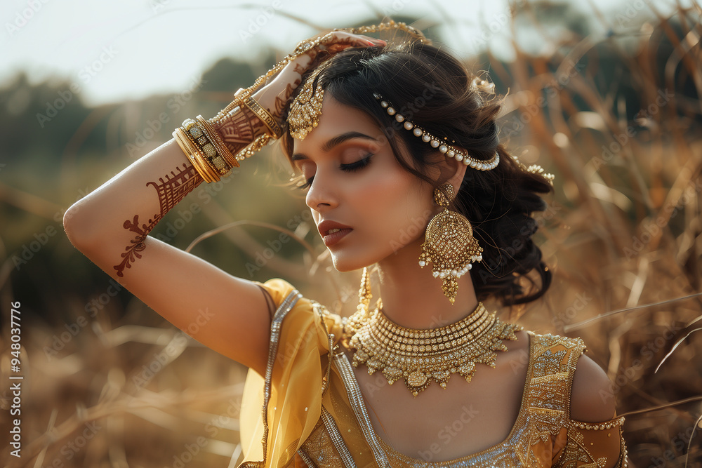 Tribal indian model in an exotic location wearing a traditional outfit ...