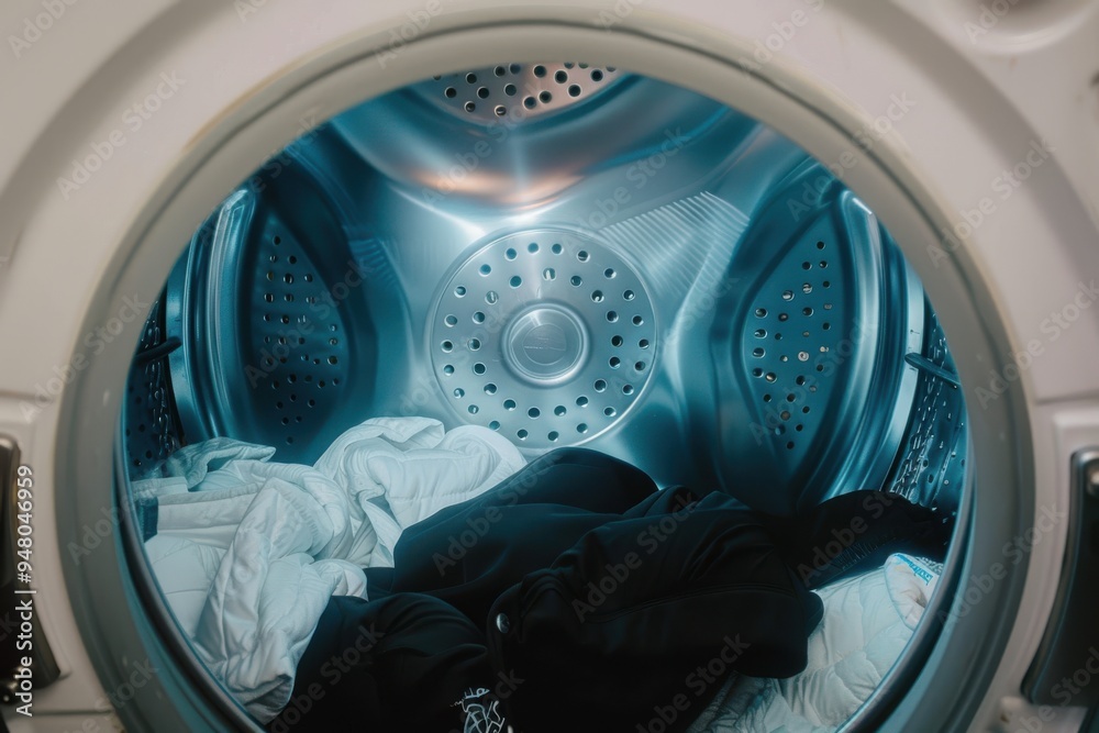 Top view of a washing machine drum Top loading washing machine washes ...