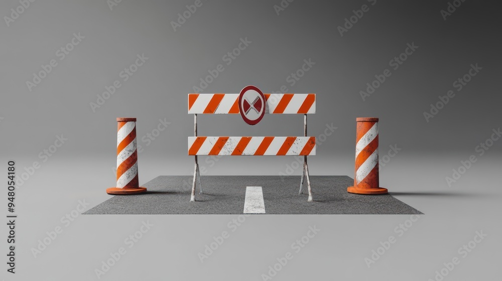 Road Closed Barrier with Traffic Cones and No Entry Sign Stock ...