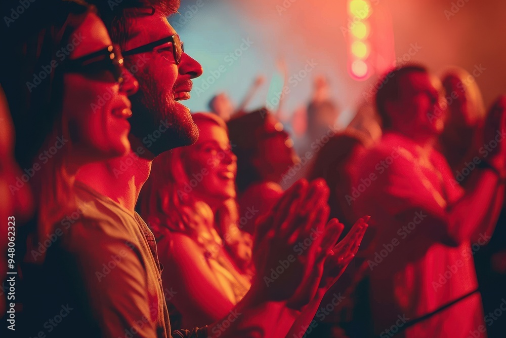 Fans clapping at concert. Group of people clapping and cheering after ...