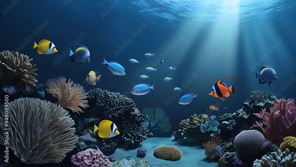 Low Light Underwater World | Realistic Coral Reef with Vibrant Coral ...
