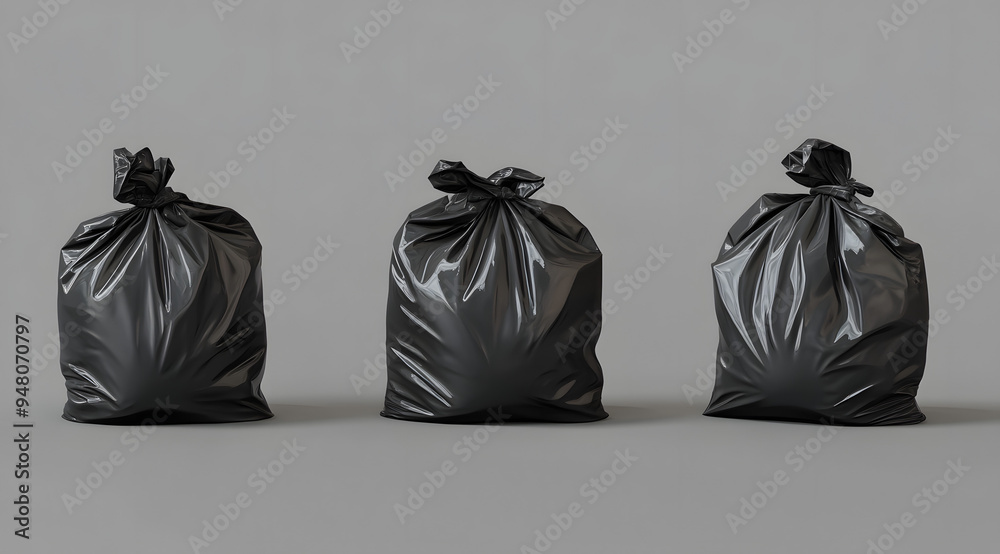 Four Black Garbage Bags in Different Sizes and Shapes, Representing ...