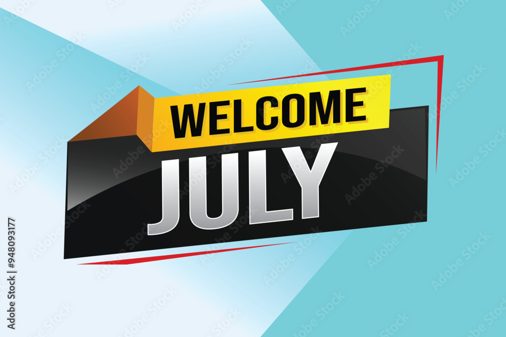 welcome July word text concept icon logo sign symbol vector note 3d ...