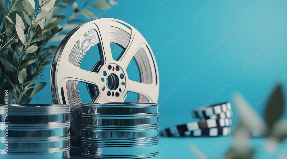 Film Reel and Clapperboard on an Abstract Background, Symbolizing the ...
