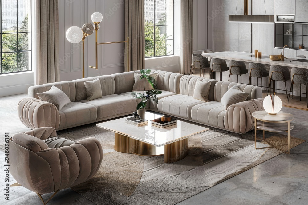 Well furnished living room render 3D rendering of a well furnished ...