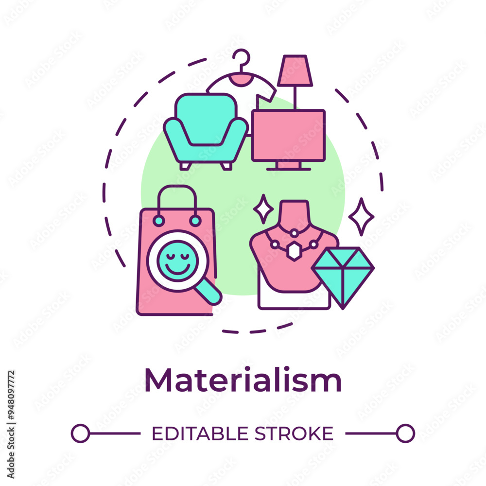 Materialism multi color concept icon. Social status, emotional ...