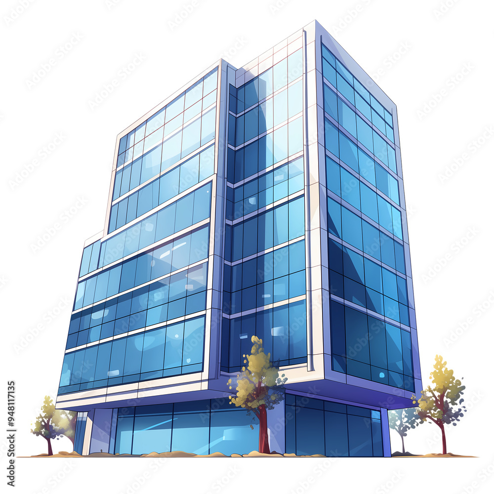 a 2d cartoon clipart drawing of an office building on an isolated ...