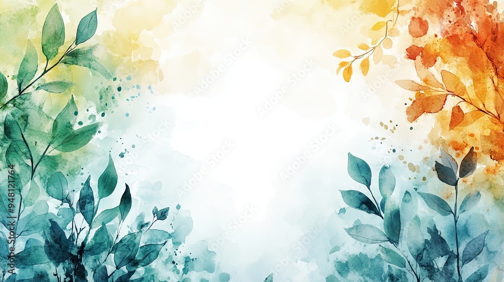 41. A watercolor frame with soft, blended hues and organic shapes, the ...