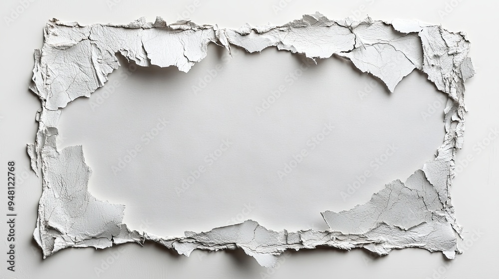 29. A torn paper frame with irregular edges and textured surfaces, the ...