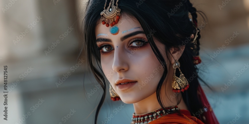 Beautiful woman in the goddess indus valley civilization beauty style ...