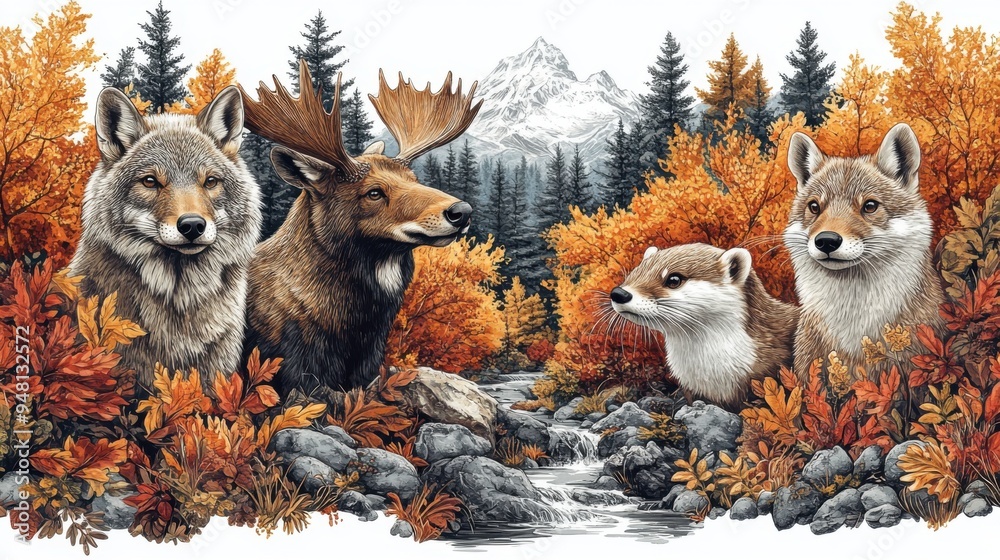 Clipart featuring detailed illustrations of iconic North American ...