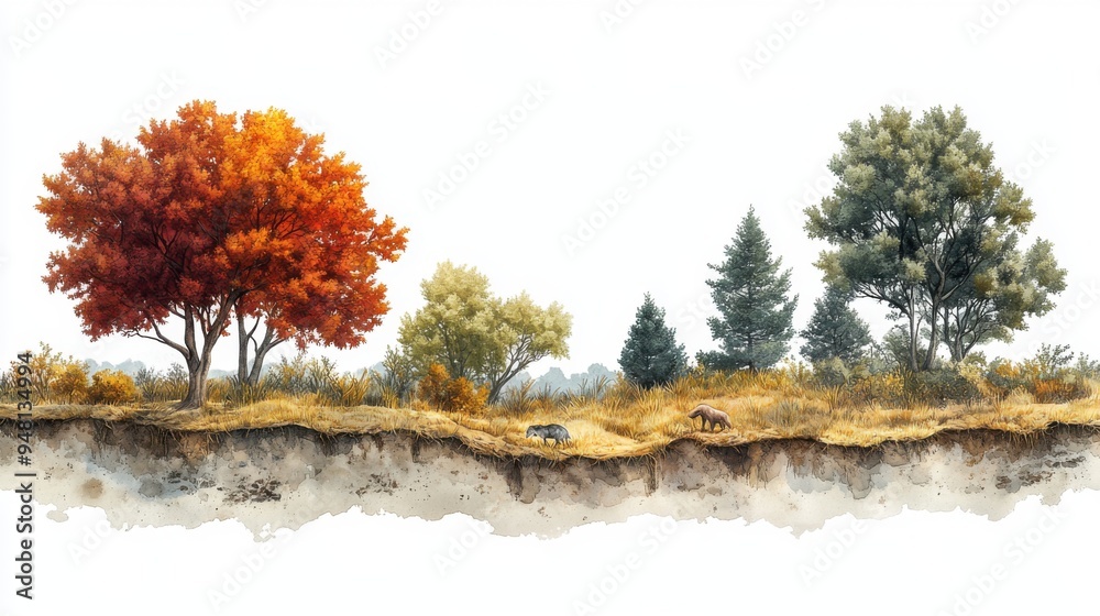 Illustrative deforestation clipart showing the contrast between lush ...