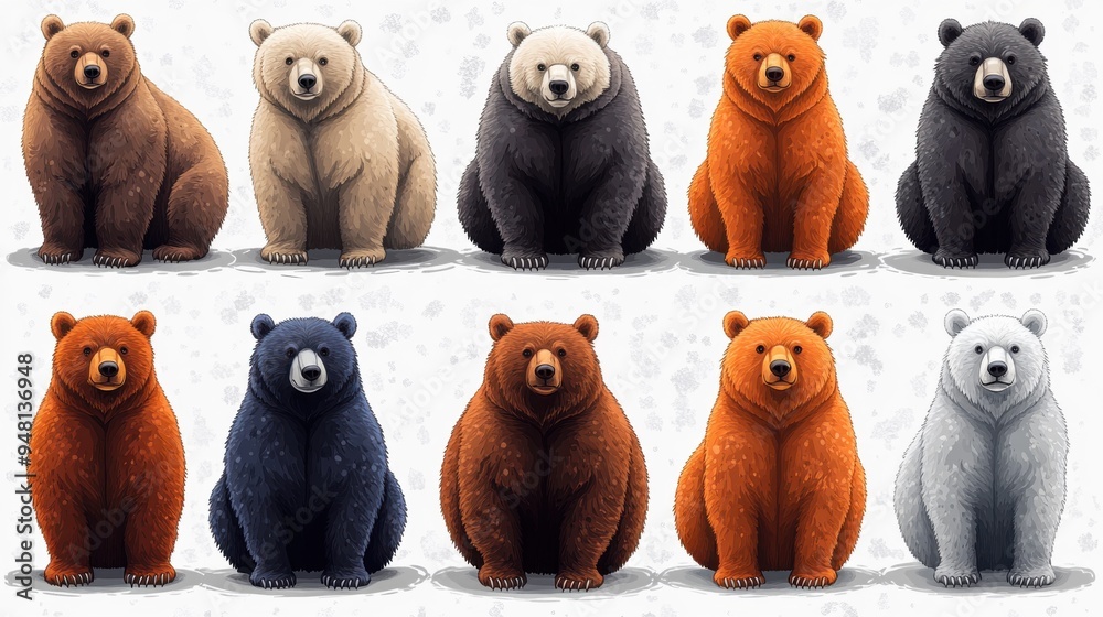 Seamless clipart of various bear species, including grizzly bears ...