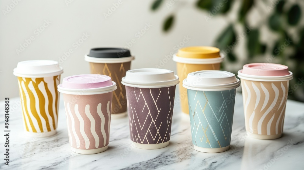 Multiple paper cups with different lid colors and branding options ...