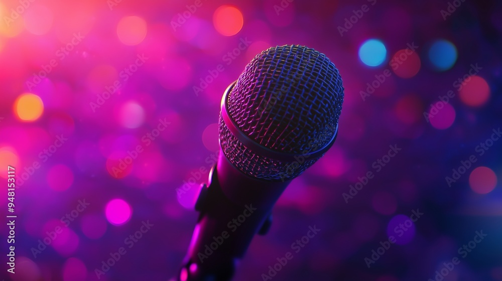 Microphone on stage close-up. mic closeup. karaoke night club bar ...