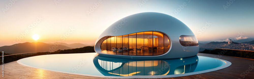 Glazed, toroidal, panoramic, modern, building,architecture,home, house ...