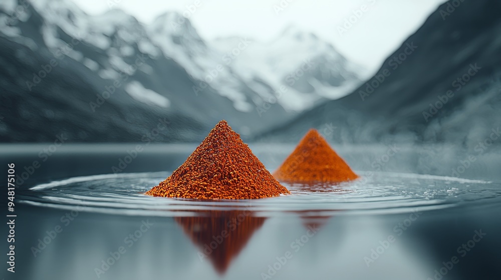 Minimalist gold panning river scene with angular rocks, shimmering ...