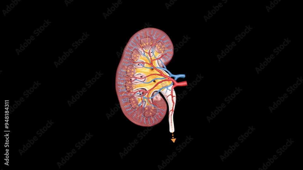 animation of crushing stones in the kidney, Human Kidney Cross Section ...