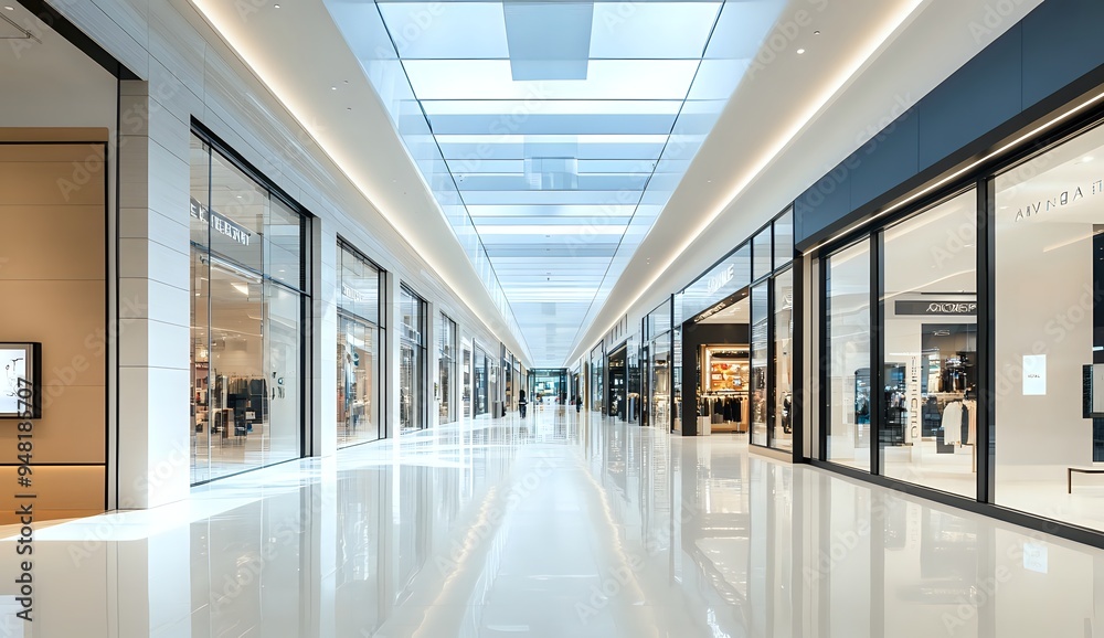 Modern Shopping Mall Interior with Glass Walls and Skylights Stock ...