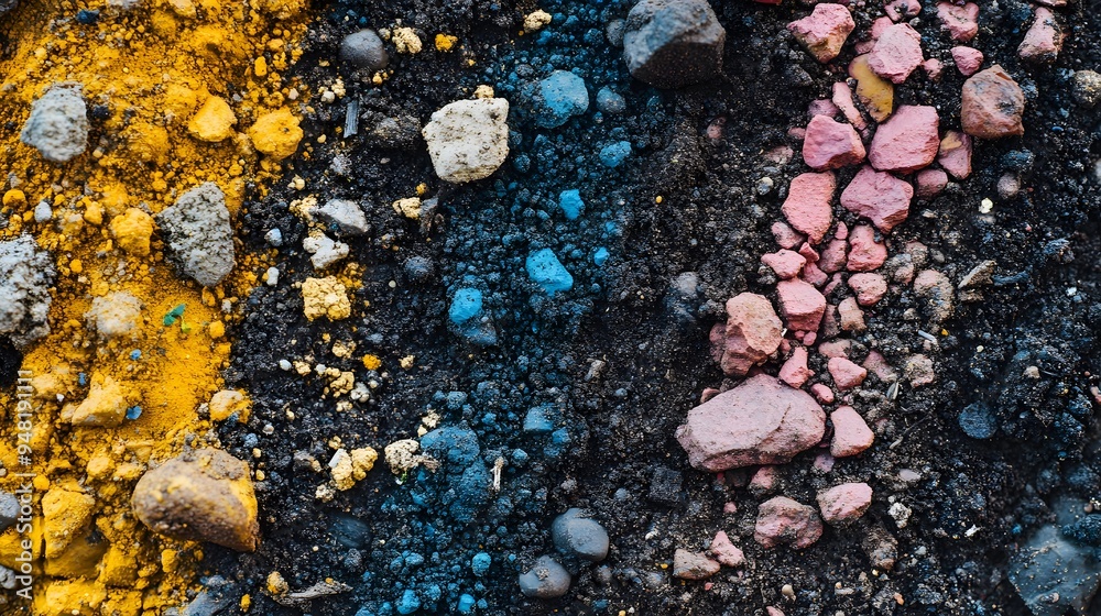 Extreme close-up of soil texture revealing various microorganisms, rich ...