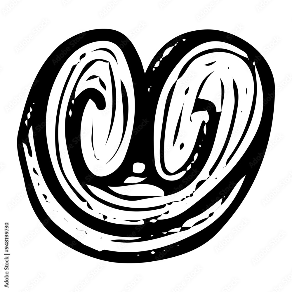 Cookie Palmier hand drawn doodle. Sweet crispy pastry in shape of palm ...