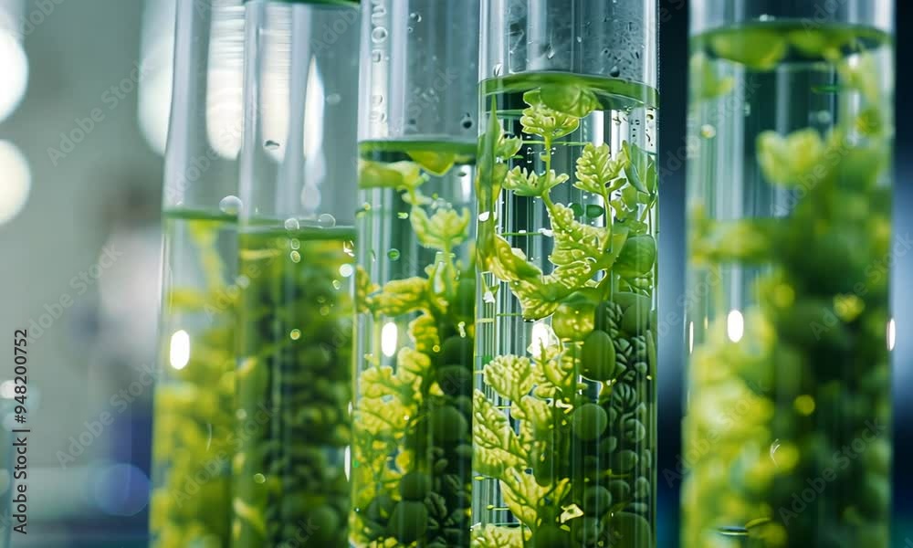 Witness the fascinating growth of vibrant green algae in laboratory ...