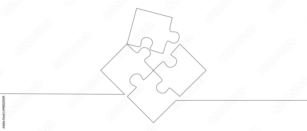 Continuous line drawing of puzzle, pieces problem solving business ...