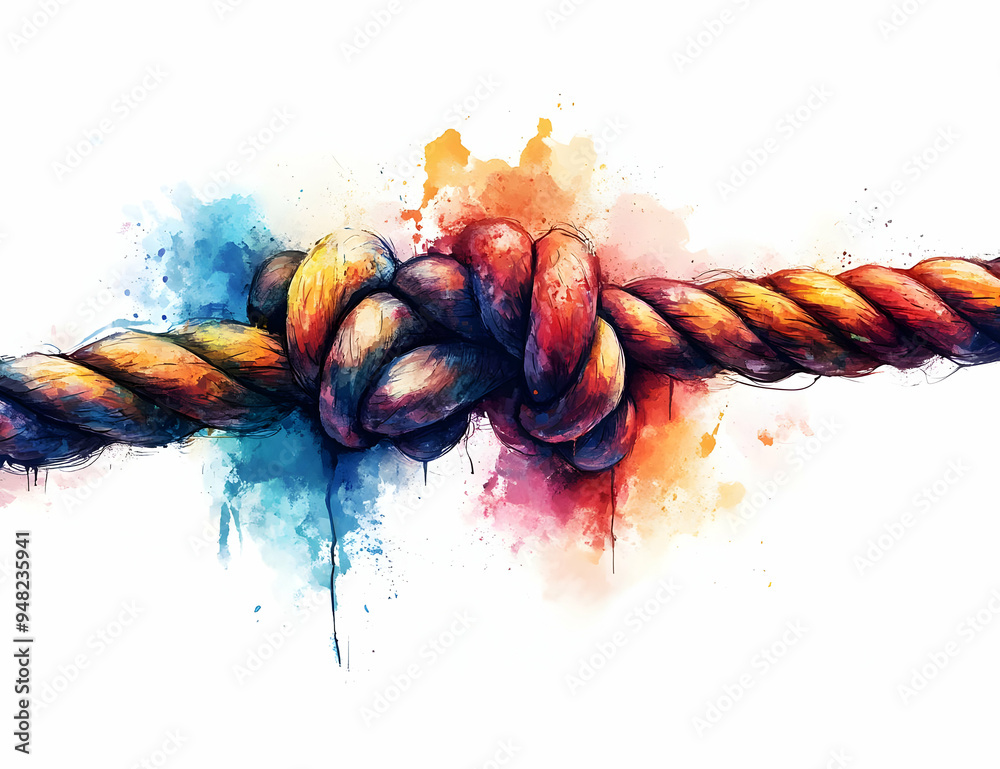 Photo Art Print Colorful watercolor painting of a knot tied in rope symbolizing strength unity and creativity in artistic form Earny