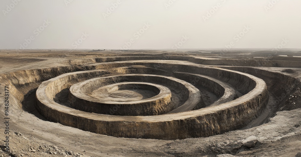 Stock photo of an expansive open-pit mining landscape revealing the ...