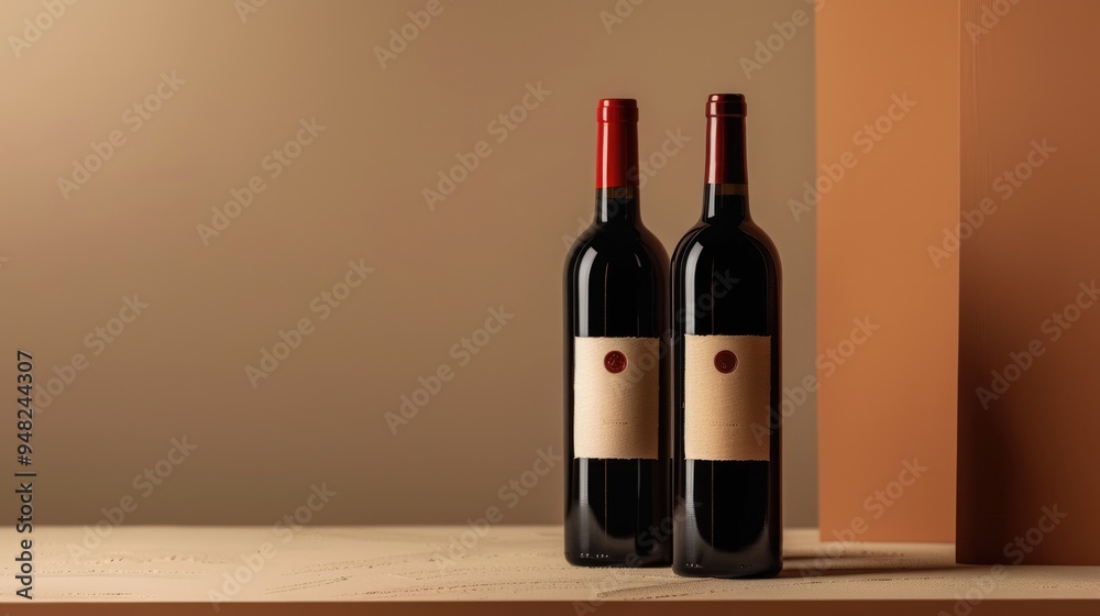 The close up picture of multiple wine bottle placed together with blank ...