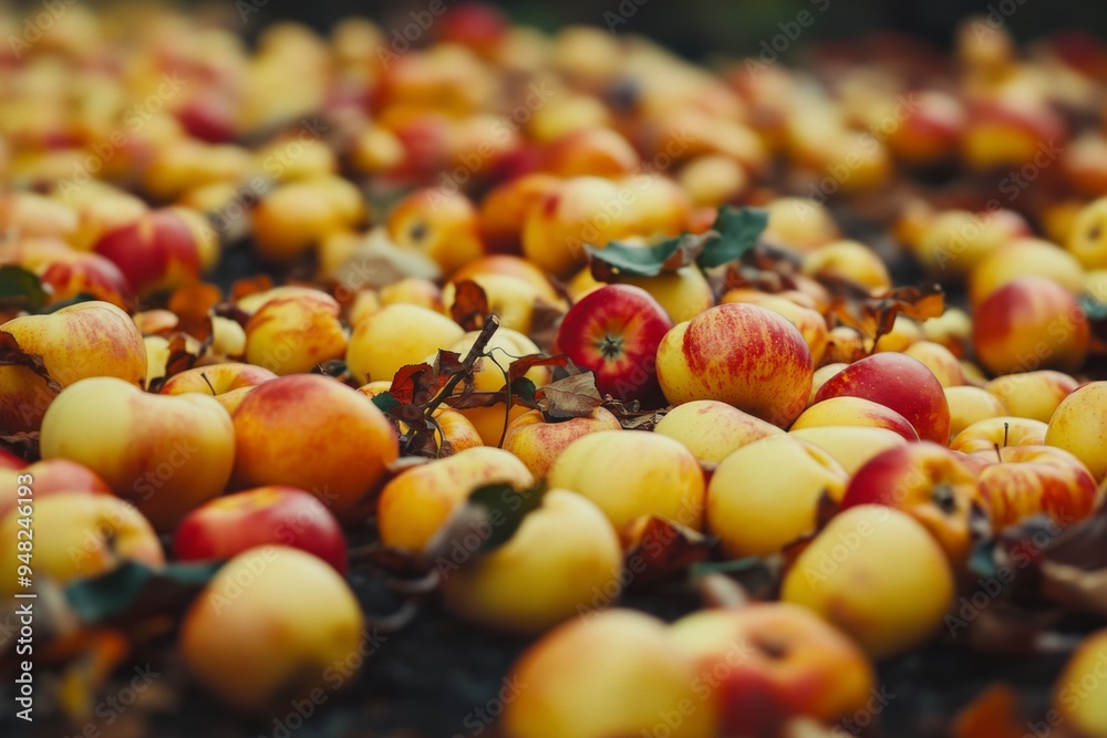 Apples fell from the tree. Lots of apples under the apple tree ...