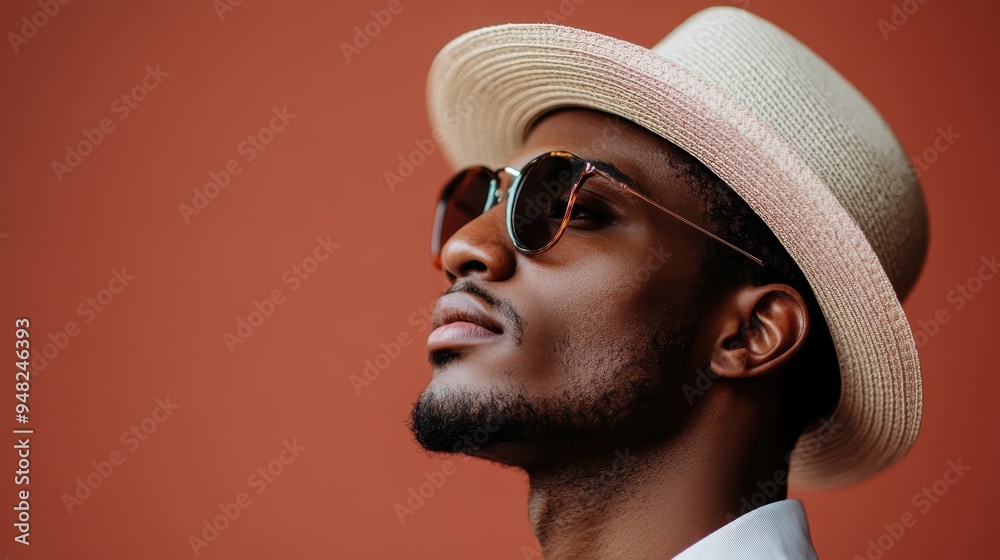 An individual is shown in profile, donning a stylish hat while posed in ...