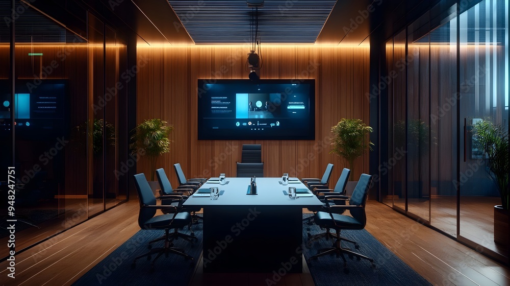 Photograph showcasing a state of the art smart conference room equipped ...