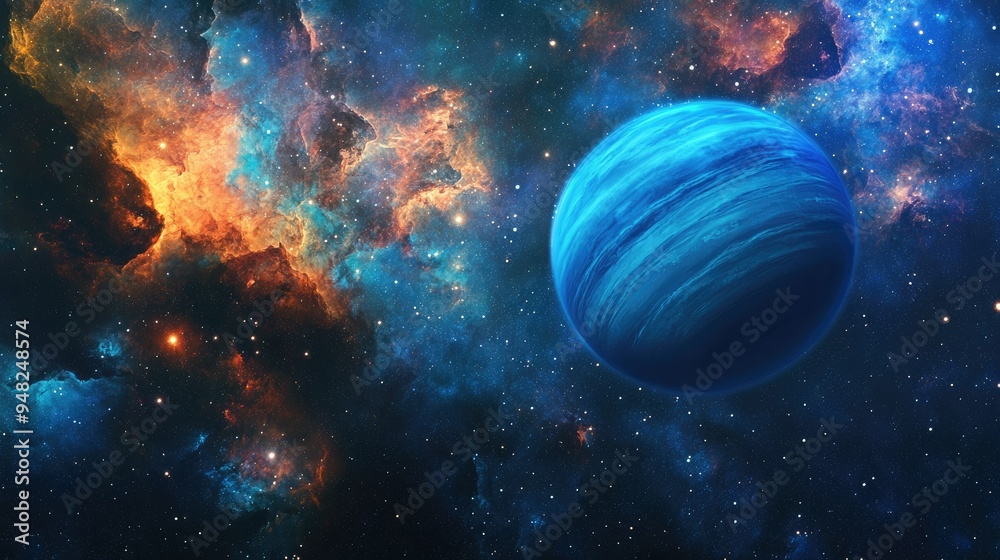 Neptune depicted in space with its unique color and rings, set against ...