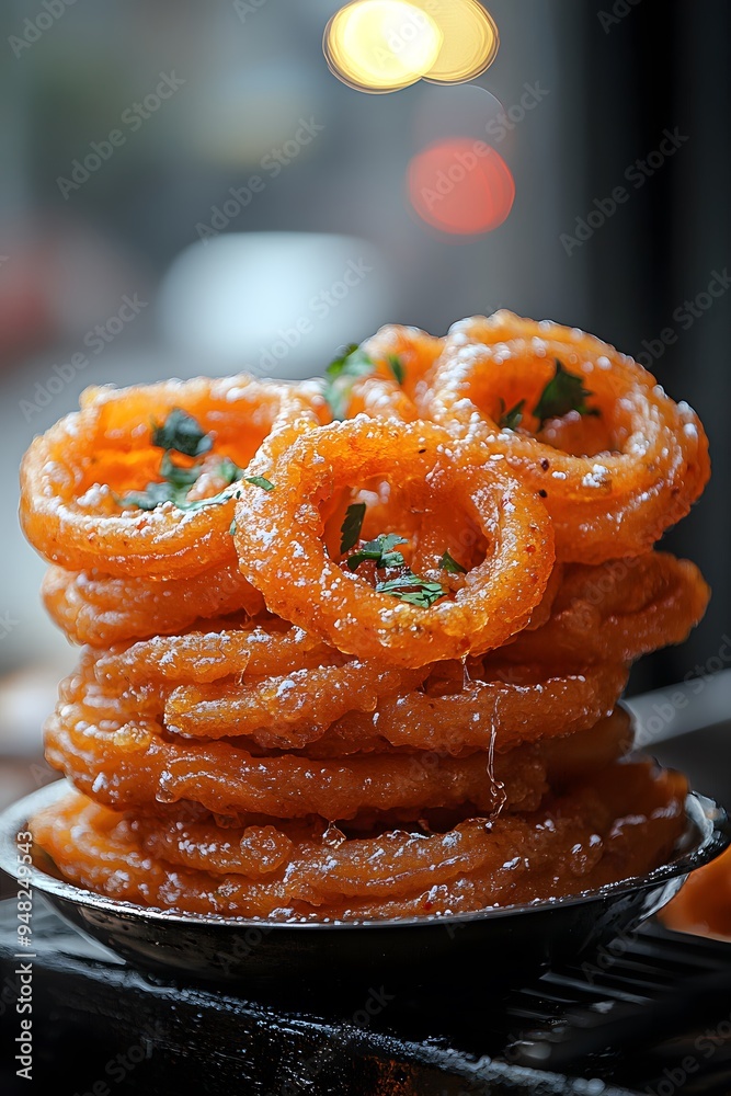 Jalebi, A deep-fried, spiral-shaped dessert soaked in sugar syrup ...