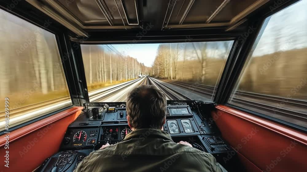 View from the Train Cabin: A Train Driver Navigating Through a Scenic ...